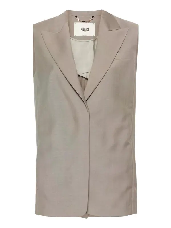 Fendi Embroidered-logo Mohair-wool Waistcoat - Brown