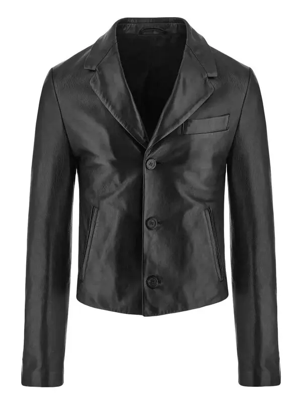FERRAGAMO Slim-cut Single-breasted Leather Blazer - Black