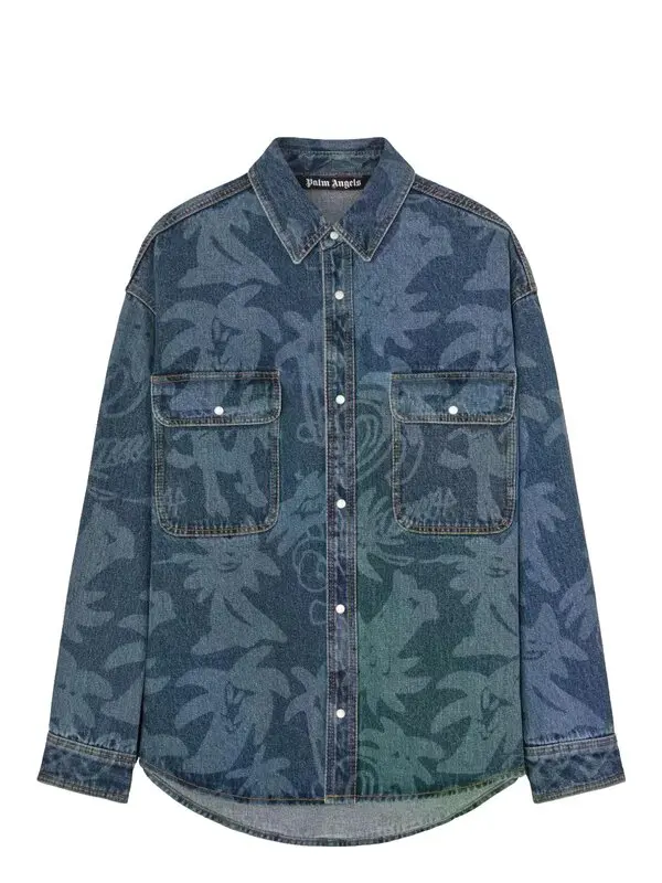 Palm Angels Palmity Laser-print Denim Shirt - Blue