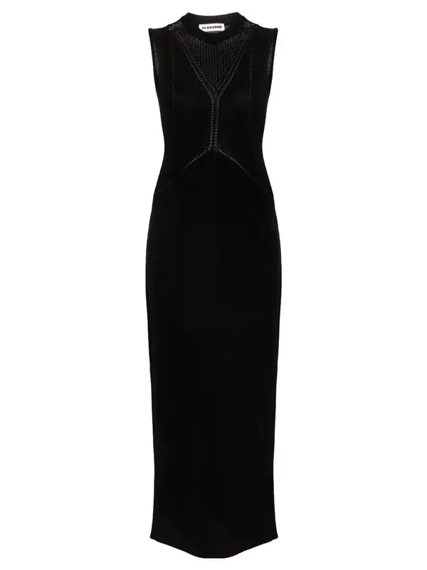 JIL SANDER Crew-neck Knitted Maxi Dress - Black