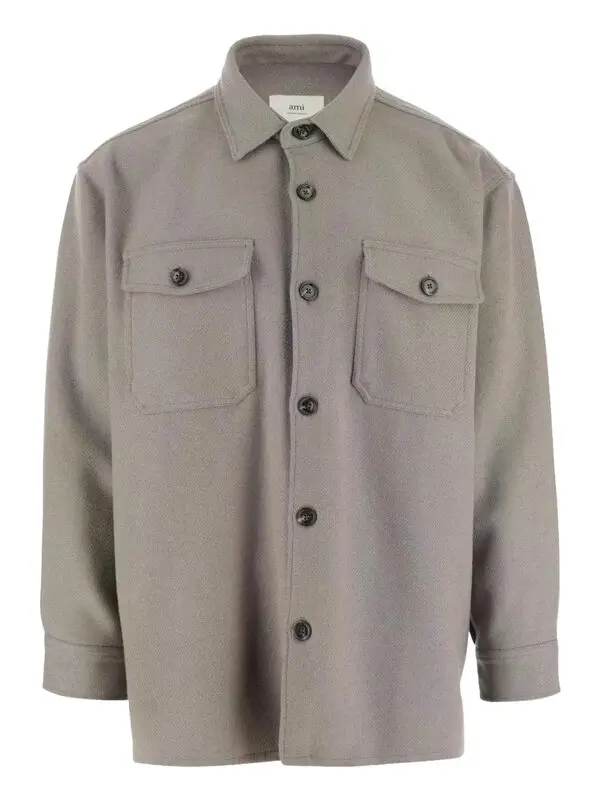 AMI Paris Spread-collar Wool-blend Shirt Jacket - Neutrals