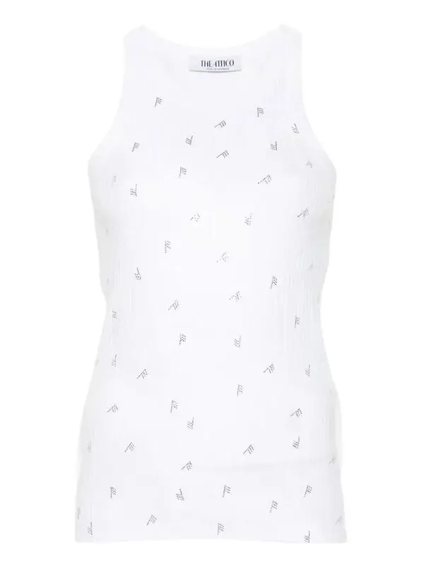 Attico Rhinestone-logo Lettering Tank Top - White