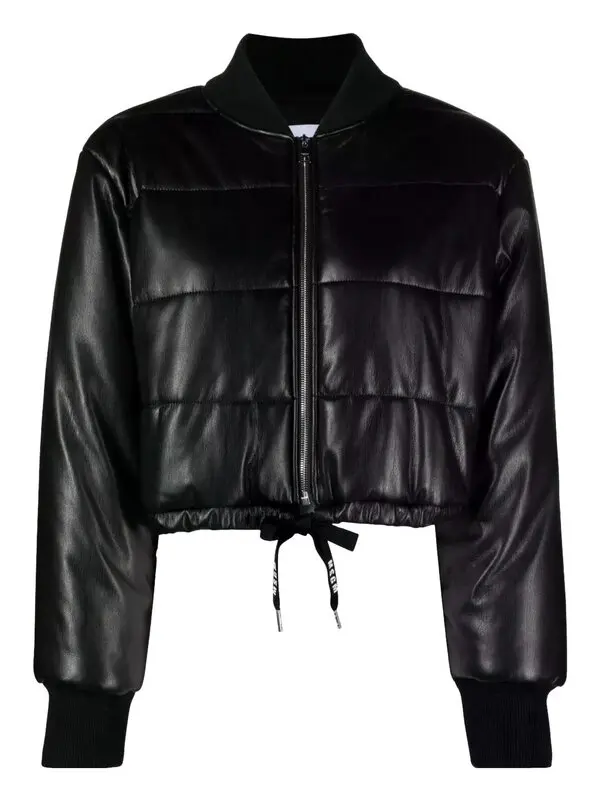 MSGM Padded Cropped Faux-leather Jacket - Black