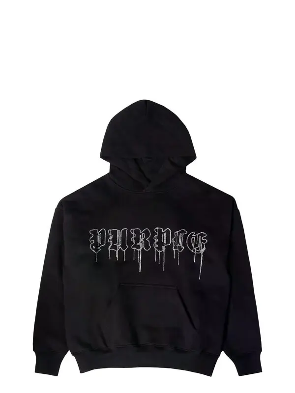 PURPLE BRAND Crystal Embellished Gothic Drip Hoodie - Black