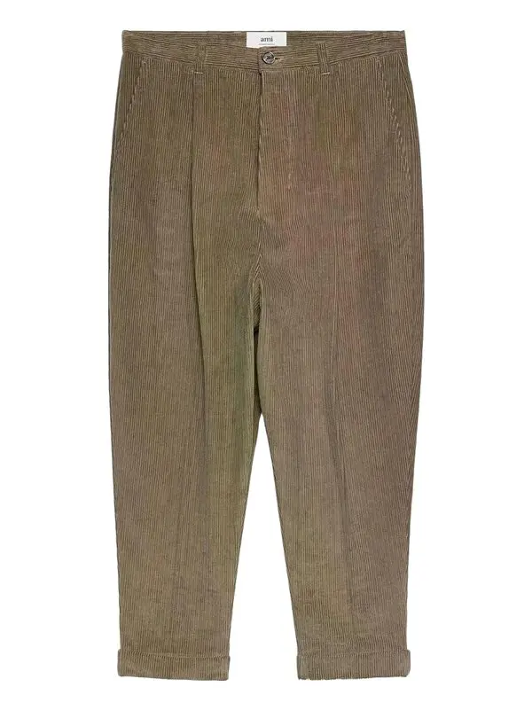 AMI Paris Corduroy Box-pleated Tapered Trousers - Brown