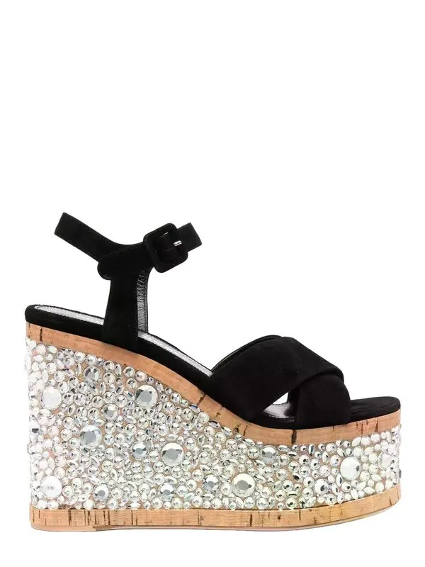 HAUS OF HONEY Crystal-embellished Wedge Sandals - Black