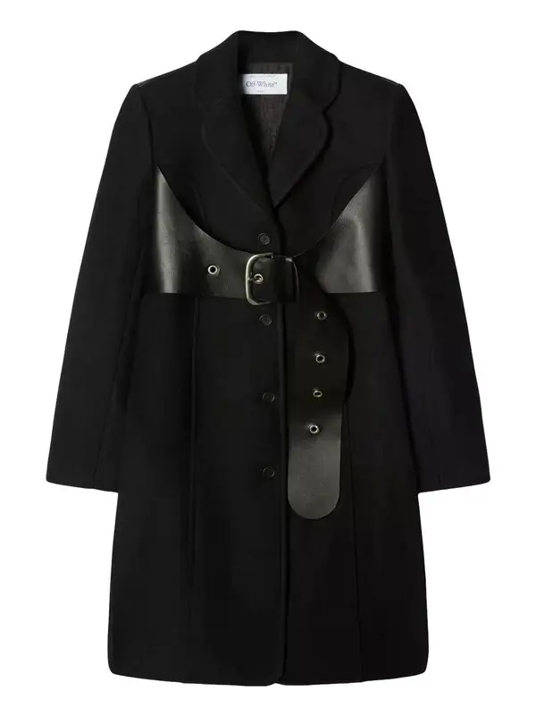 Off-White Belted Single-breasted Coat - Black