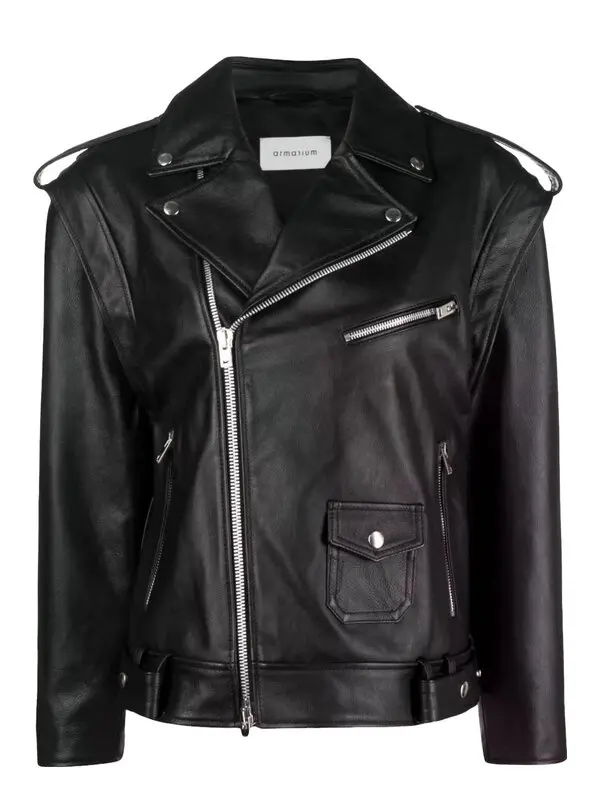 ARMARIUM Off-centre Zip Leather Jacket - Black