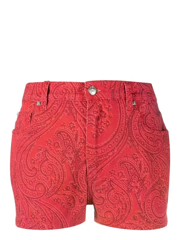Etro Paisley-print Denim Shorts - Red