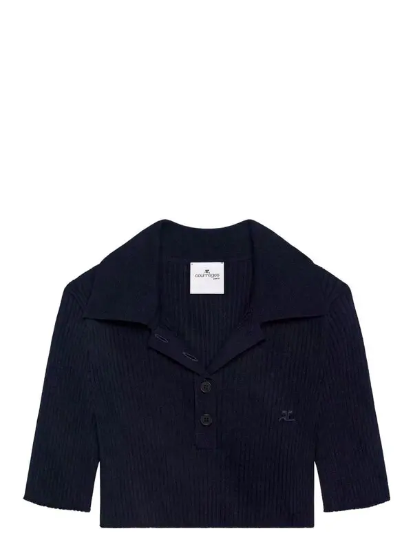 COURREGES Knitted Cropped Polo Top - Blue