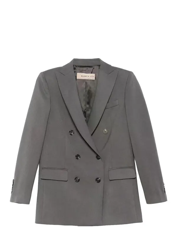 BLANCA VITA Double-breasted Flannel Blazer - Grey