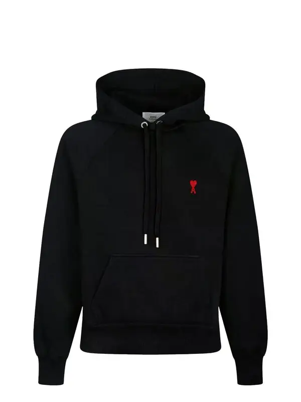 AMI Paris Logo-embroidered Organic Cotton Hoodie - Black