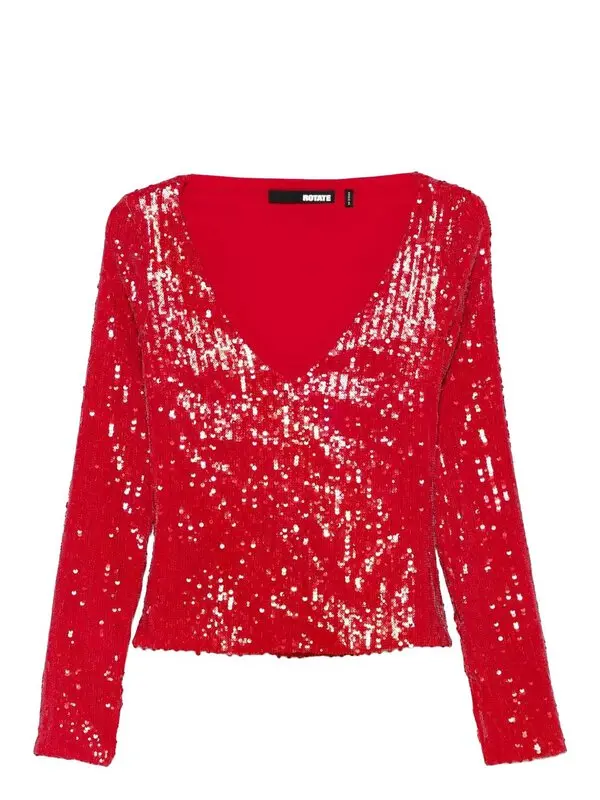 ROTATE BY BIRGER CHRISTENSEN Sequin V-neck Top - Red