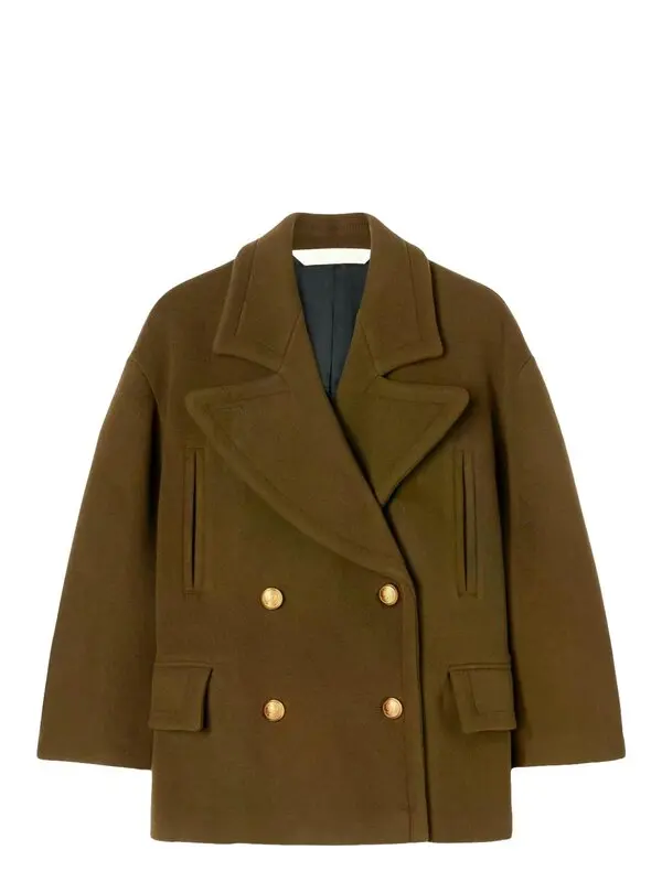 Palm Angels Palm-embroidery Double-breasted Coat - Brown