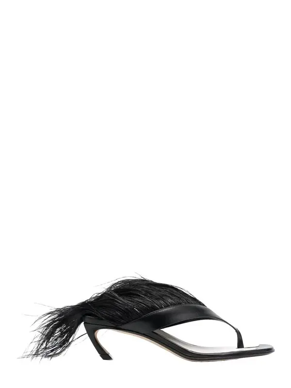 LANVIN Feather Swing 65 Leather Sandals - Black