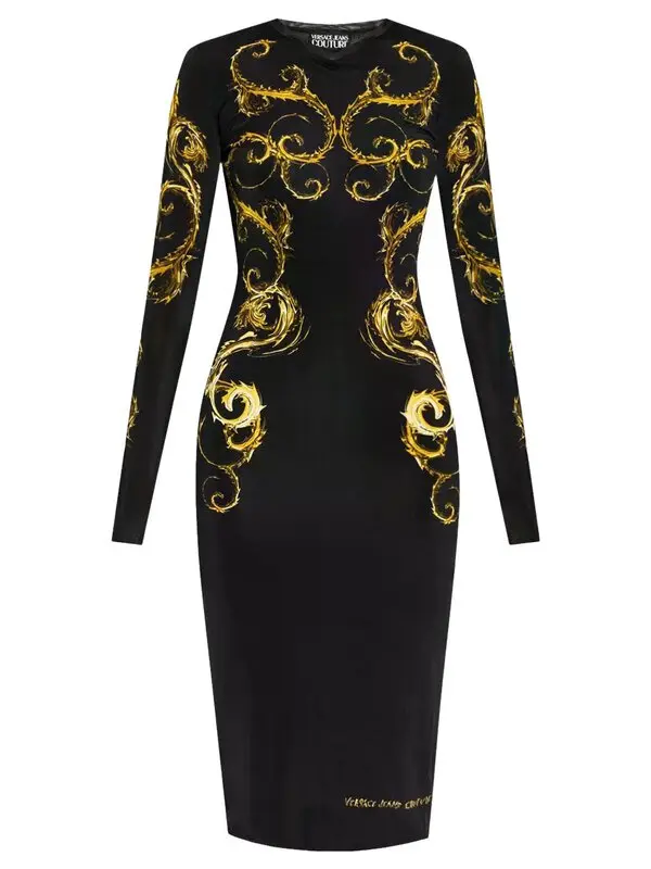 Versace Watercolour Couture-print Midi Dress - Black