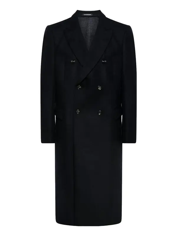 Emporio Armani Double-breasted Virgin Wool Coat - Black