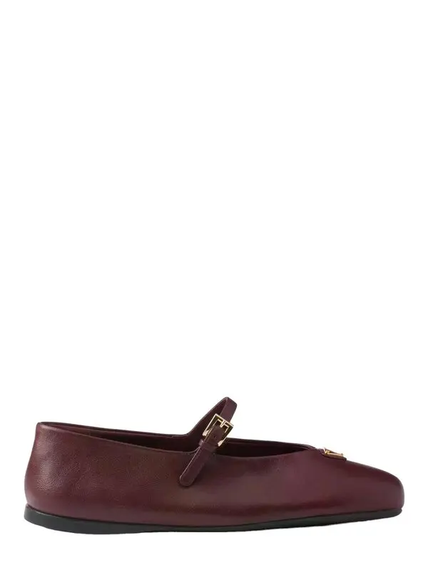 Prada Nappa Leather Ballet Flats With Enamelled Triangle Logo - Red