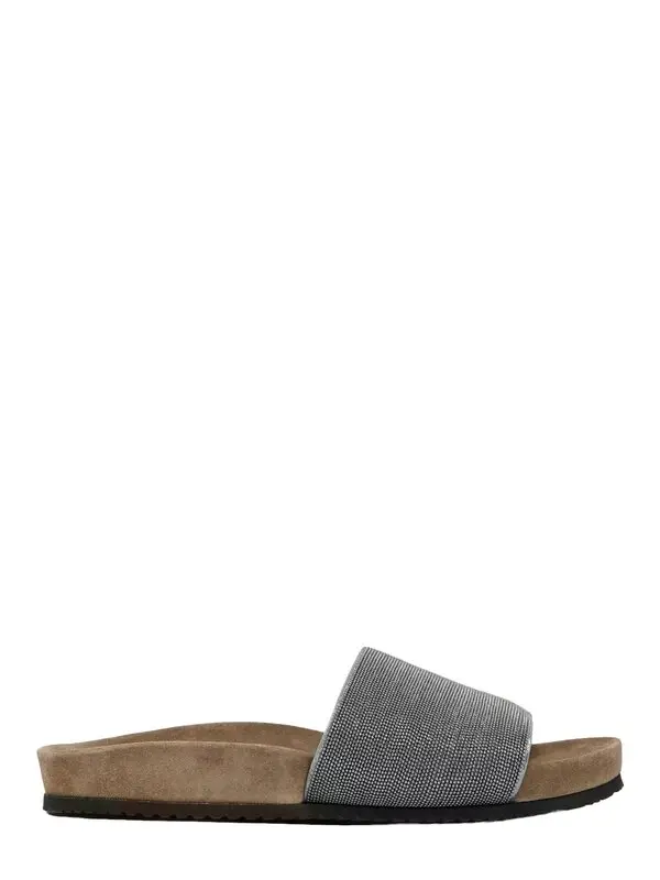 Brunello Cucinelli Monili-embroidered Band Slides - Silver
