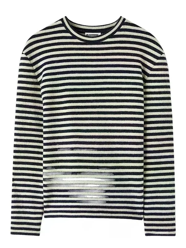 JIL SANDER Logo-patch Striped Wool T-shirt - Black