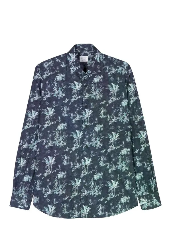 MAZZARELLI Botanical-print Cotton Shirt - Blue