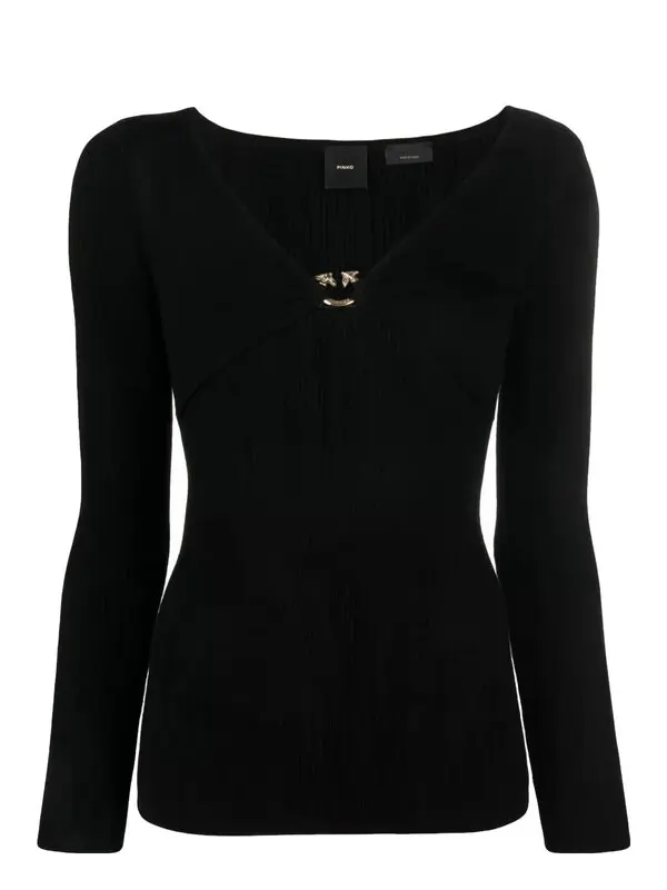 Pinko Love Birds Ribbed-knit Top - Black