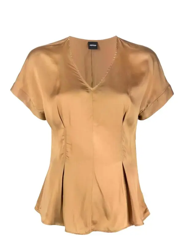 Aspesi Satin-finish Flared Blouse - Brown