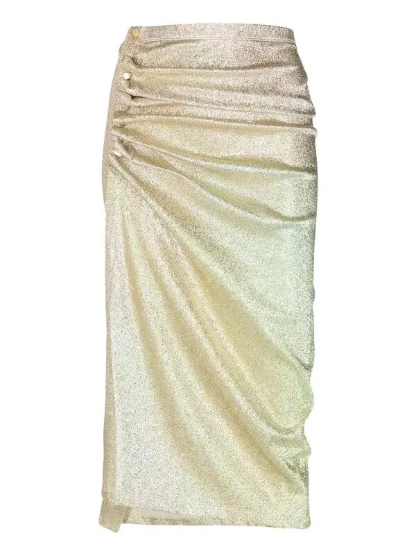 Rabanne Metallic Ruched Midi Skirt - Gold