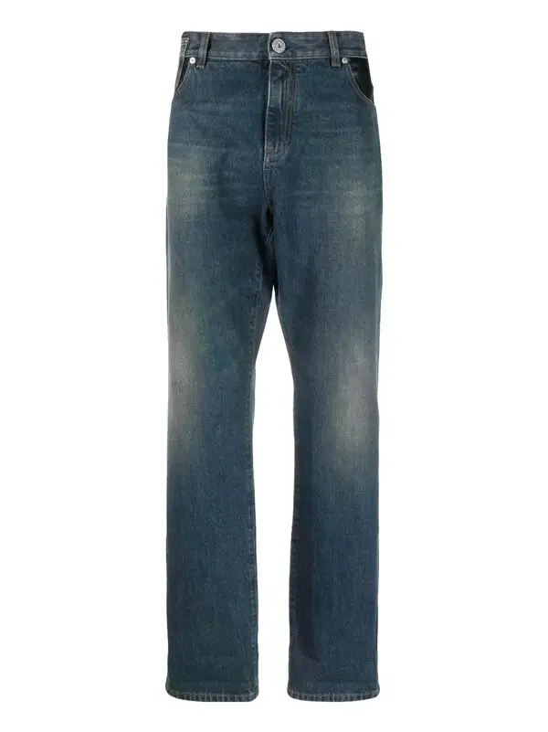 Balmain Leather-pocket Straight-leg Jeans - Blue