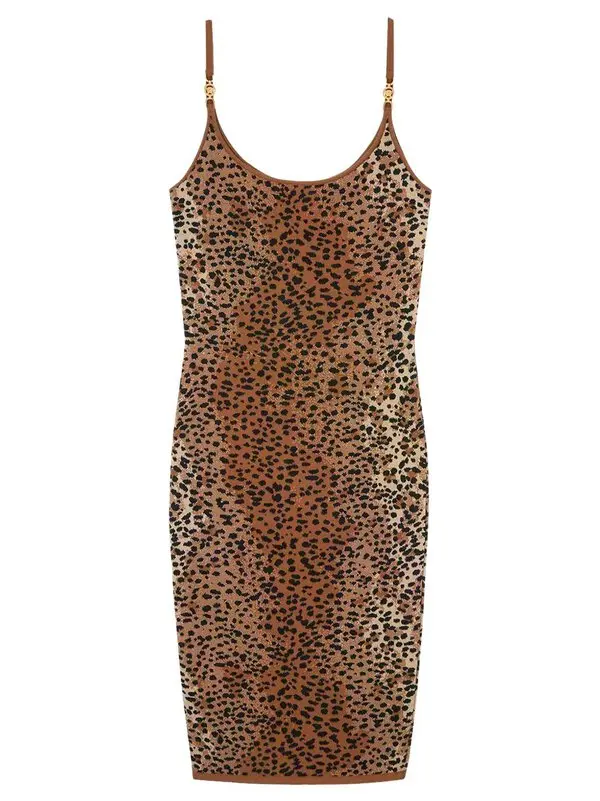 Versace Leopard-jacquard Midi Dress - Brown