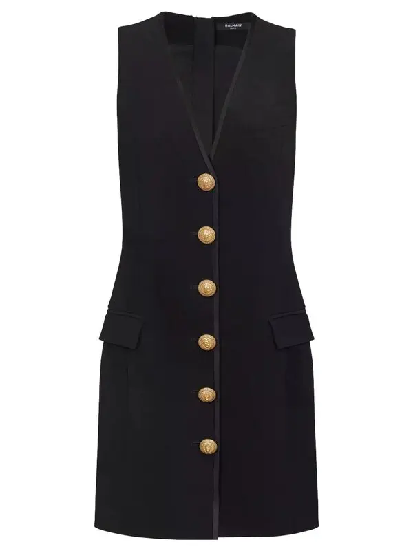 Balmain V-neck Button-front Minidress - Black