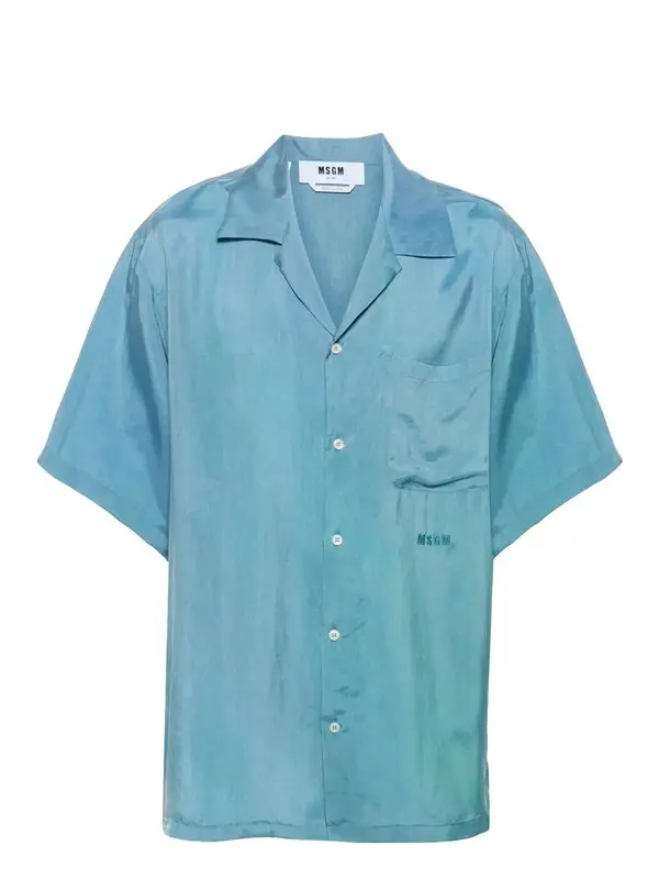 MSGM Camp-collar Satin Shirt - Blue