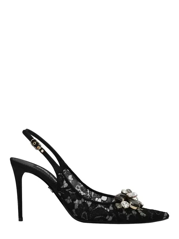 Dolce & Gabbana Crystal-embellished Lace Slingback Pumps - Black