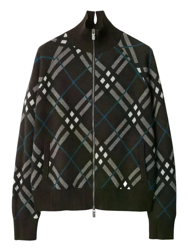 Burberry Check Zip-up Cardigan - Brown
