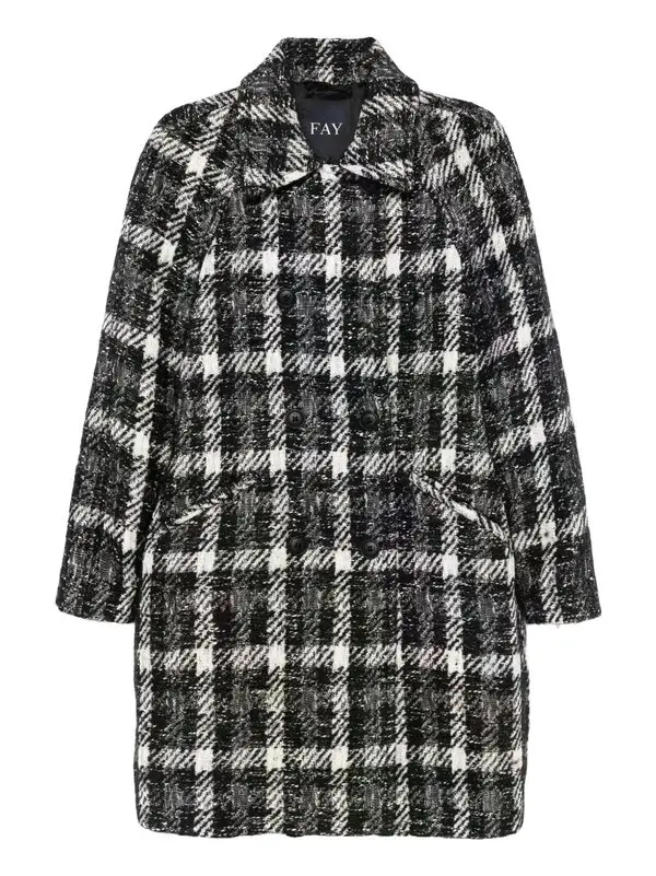 FAY Double-breasted Bouclé Coat - Black