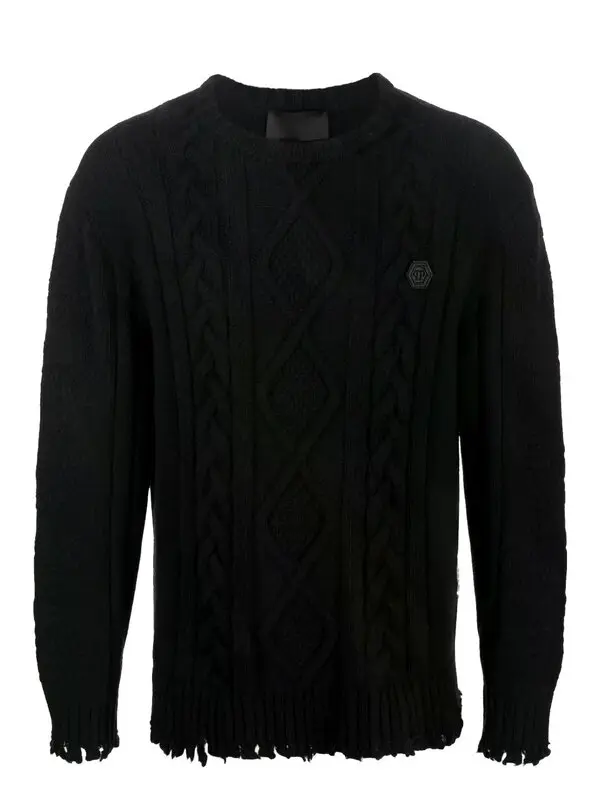Philipp Plein Cable-knit Distressed-finish Jumper - Black