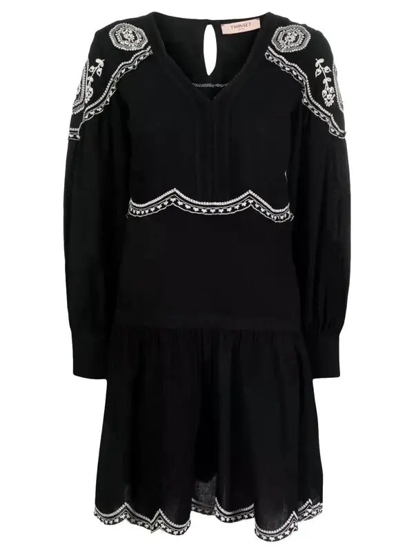 TWINSET Embroidered Long-sleeve Dress - Black