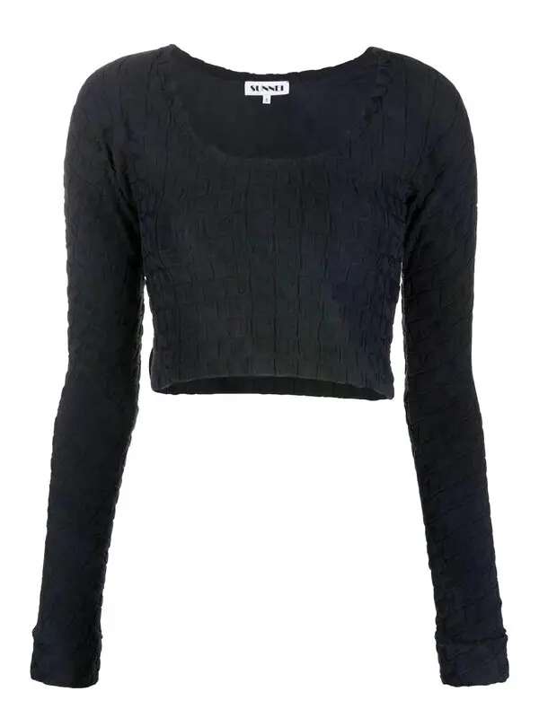 Sunnei Embossed Logo-print Cropped Top - Blue