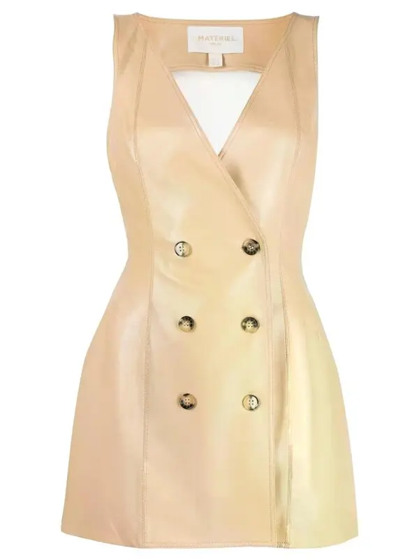 Matériel Backless Faux-leather Mini Dress - Neutrals