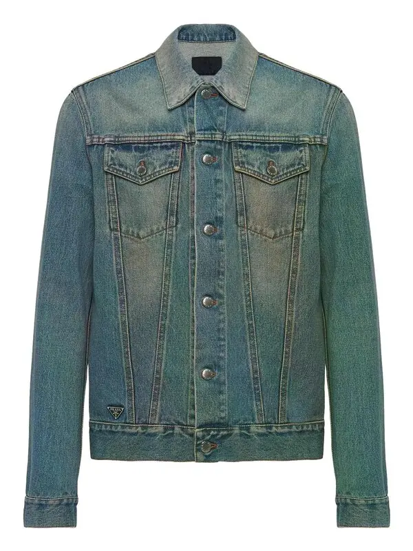 Prada Triangle-logo Denim Blouson Jacket - Blue