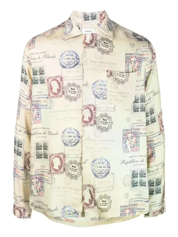 Rhude Passport Stamp Print Shirt - Neutrals