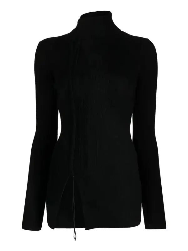 Y’s Front-slit Wool Knitted Top - Black