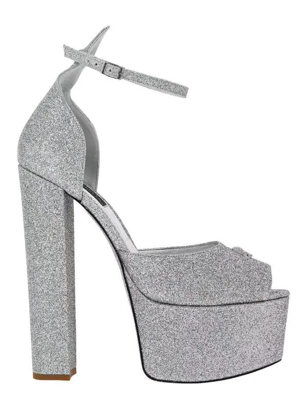 Philipp Plein 120mm Glitter-detailing Leather Sandals - Silver