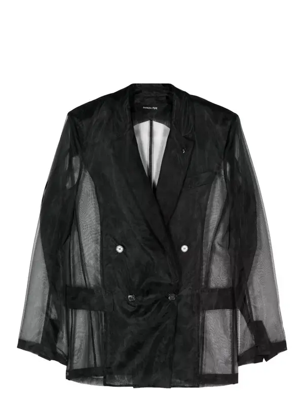 Patrizia Pepe Sheer Double-breasted Blazer - Black