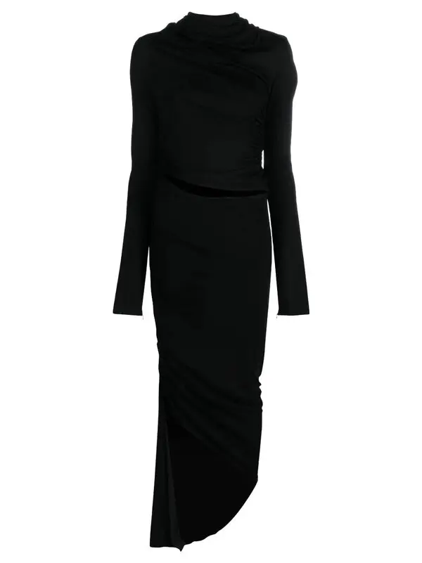 ANDREĀDAMO Asymmetric Draped Midi Dress - Black