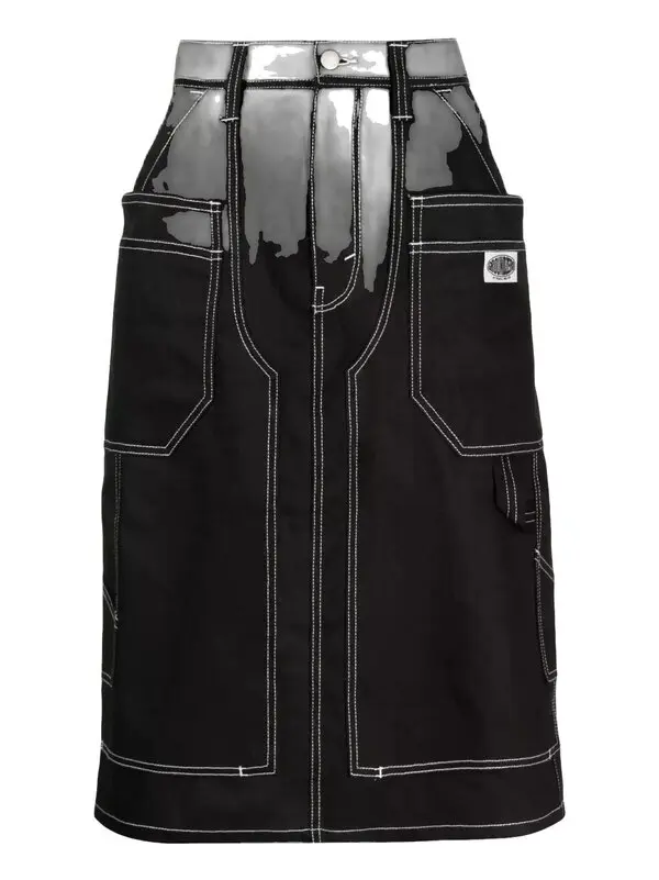 GROUND ZERO Panelled Denim Midi Skirt - Black