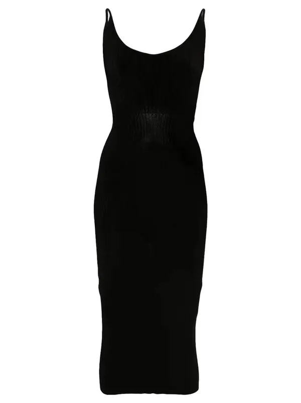 MUGLER Sleeveless Knitted Midi Dress - Black