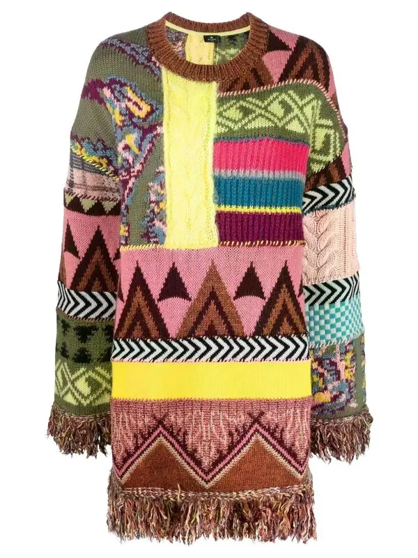 Etro Fringe-detail Knitted Dress - Green