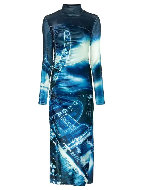 JEAN PAUL GAULTIER Pigalle-print Velvet Dress - Blue