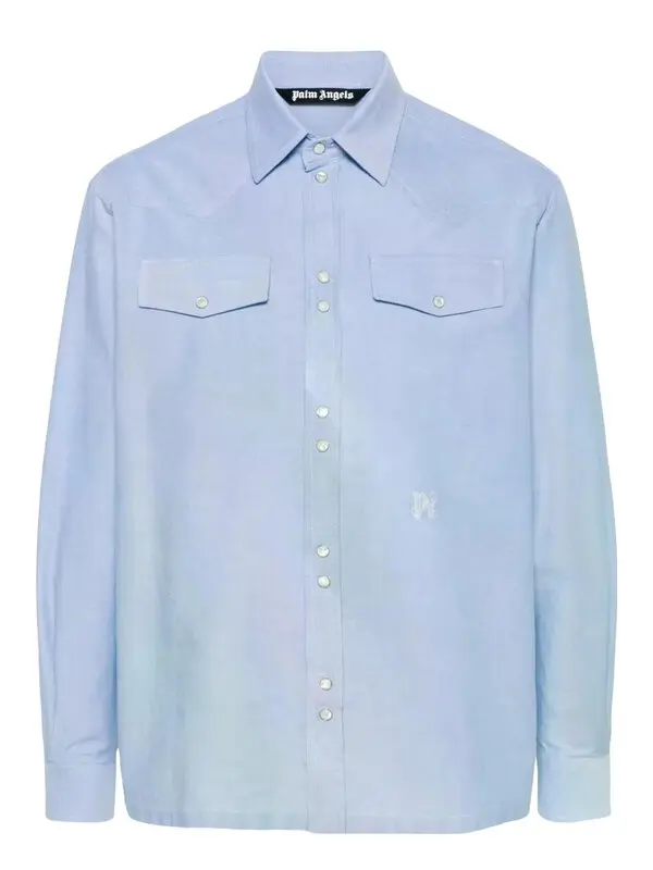 Palm Angels Monogram-embroidered Cotton Shirt - Blue